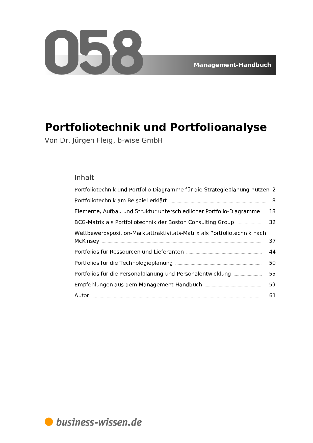 Portfoliotechnik Und Portfolioanalyse Management Handbuch Business