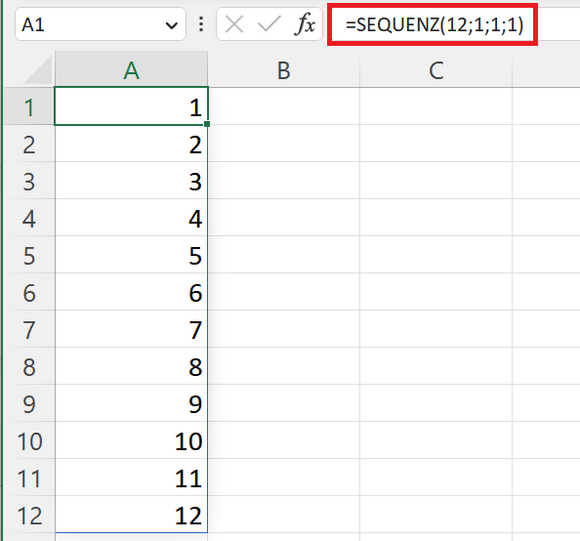 Zahlenreihen erstellen mit der Excel-Funktion SEQUENZ()