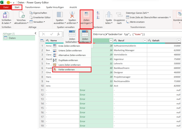 Excel-Tipp: So können Sie in Power Query fehlerhafte Datensätze entfernen