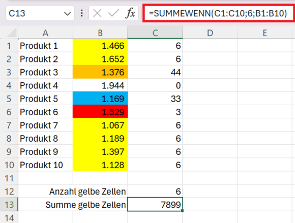 Excel-Tipp: Zellen in Abhängigkeit der Hintergrundfarbe zählen oder summieren