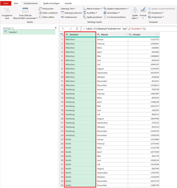 Excel: Leere Zellen (in einer Spalte) füllen mit Power Query