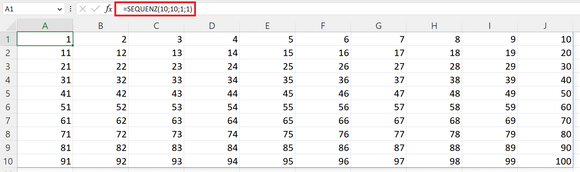 Zahlenreihen erstellen mit der Excel-Funktion SEQUENZ()