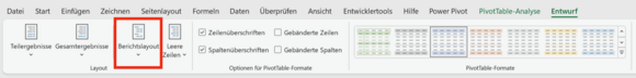 Wie Sie das Berichtslayout einer Pivot-Tabelle ändern