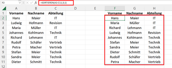 Excel-Tipp: Wie Sie mit der Funktion SORTIEREN() Daten sortiert anzeigen