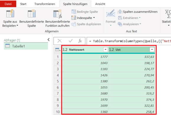 Power Query: Zwei Spalten addieren Power Query: Zwei Spalten addieren