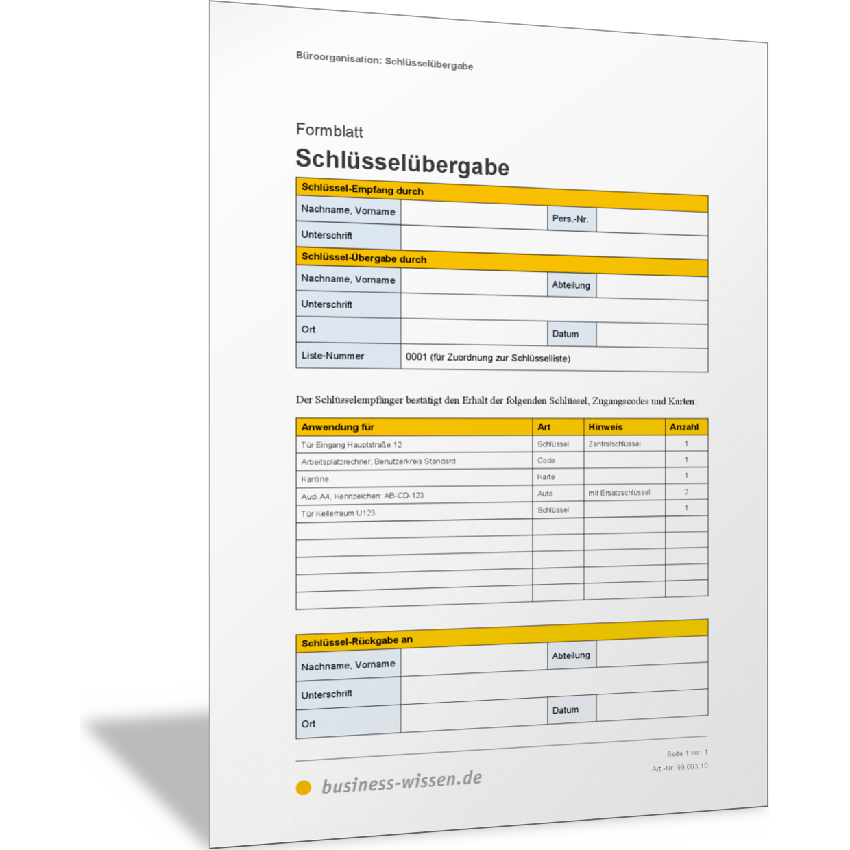 übergabe Schlüssel Protokoll