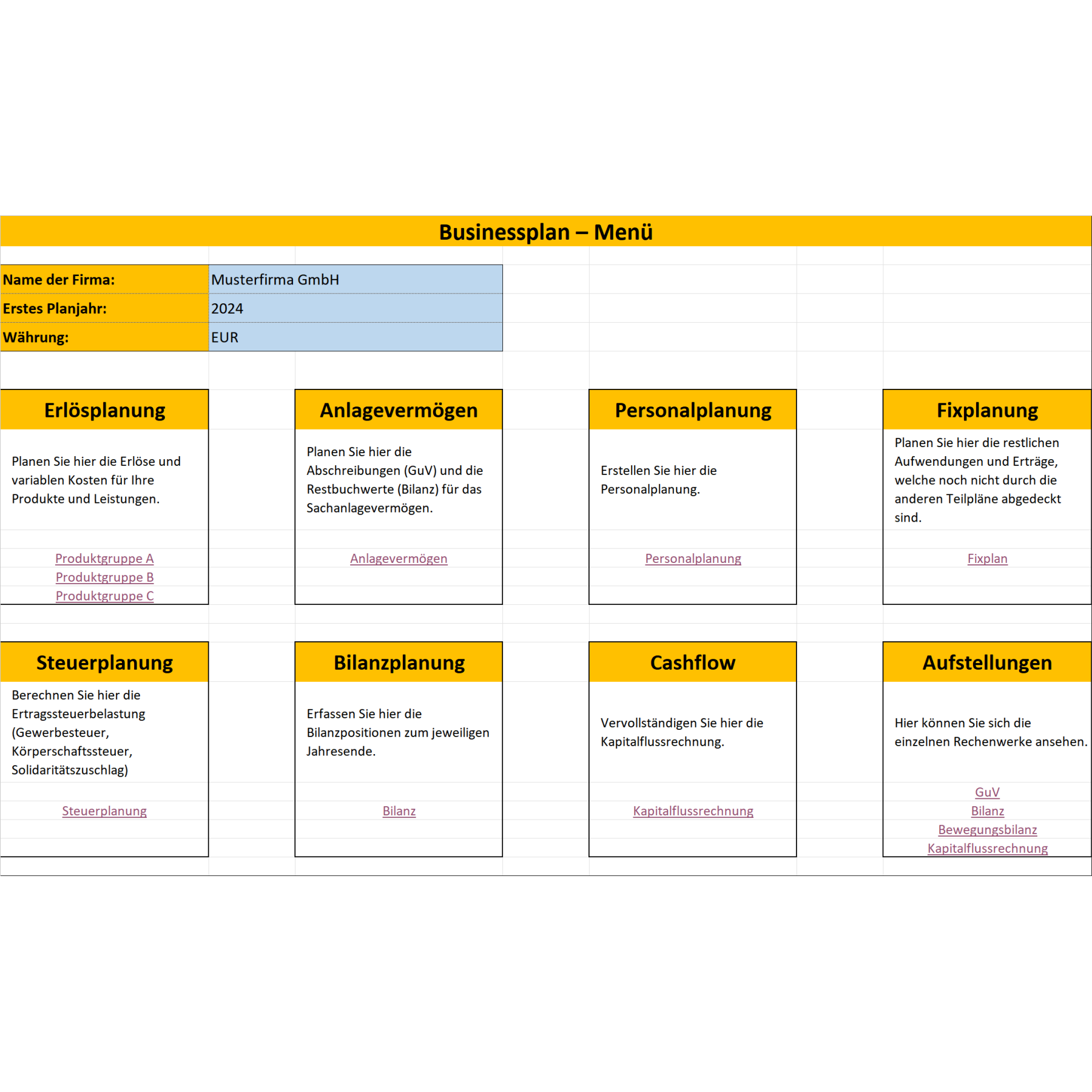 Excel-Vorlage für Businessplan mit Planbilanz und Plan-GuV – Excel-Vorlage