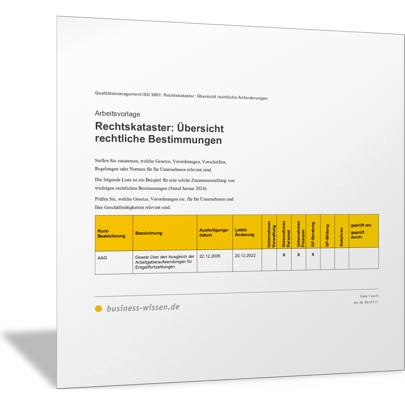 Rechtskataster - Übersicht rechtliche Bestimmungen für das Unternehmen ...