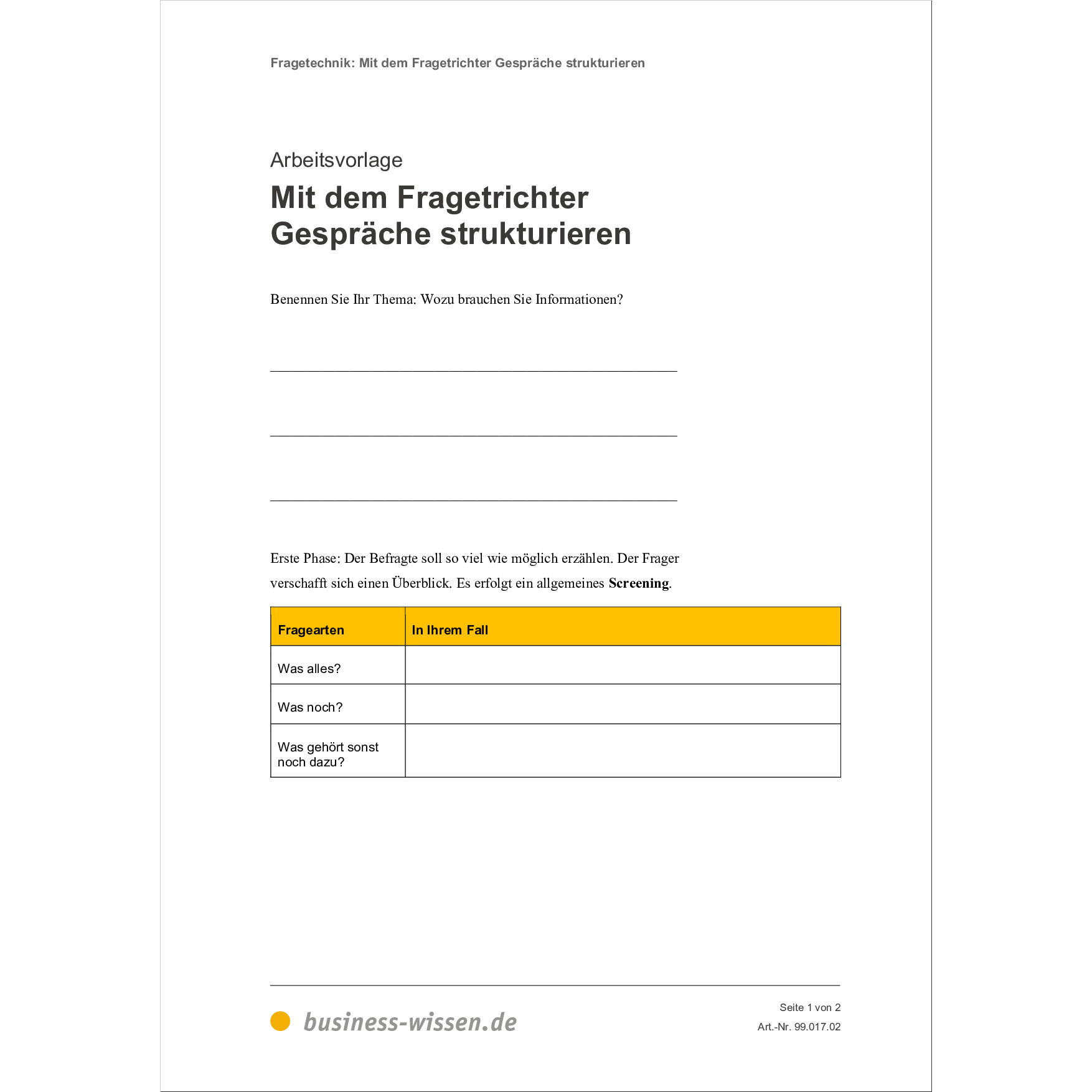 Fragetechniken und Fragearten – Anleitung mit Vorlagen