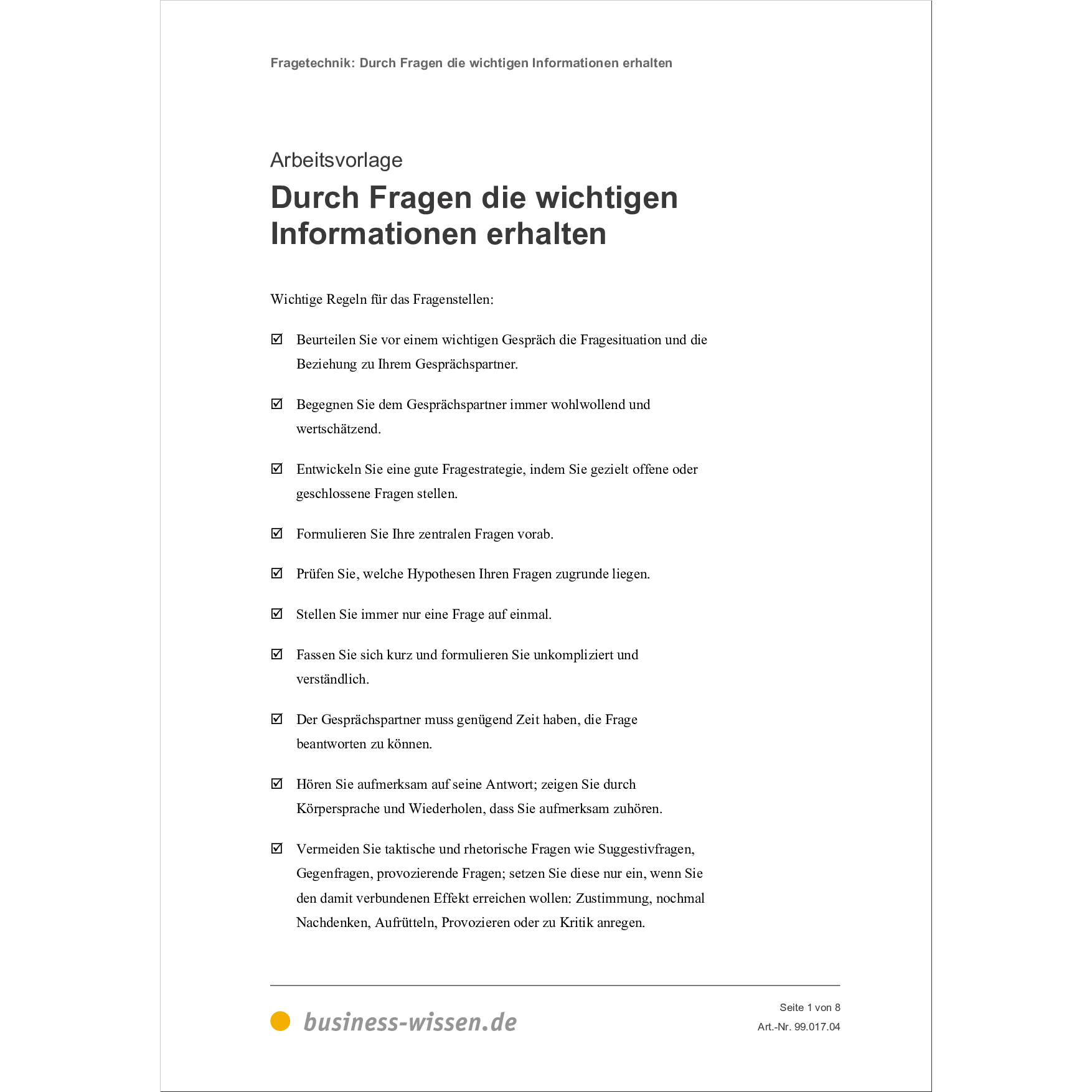 Fragetechniken und Fragearten – Anleitung mit Vorlagen