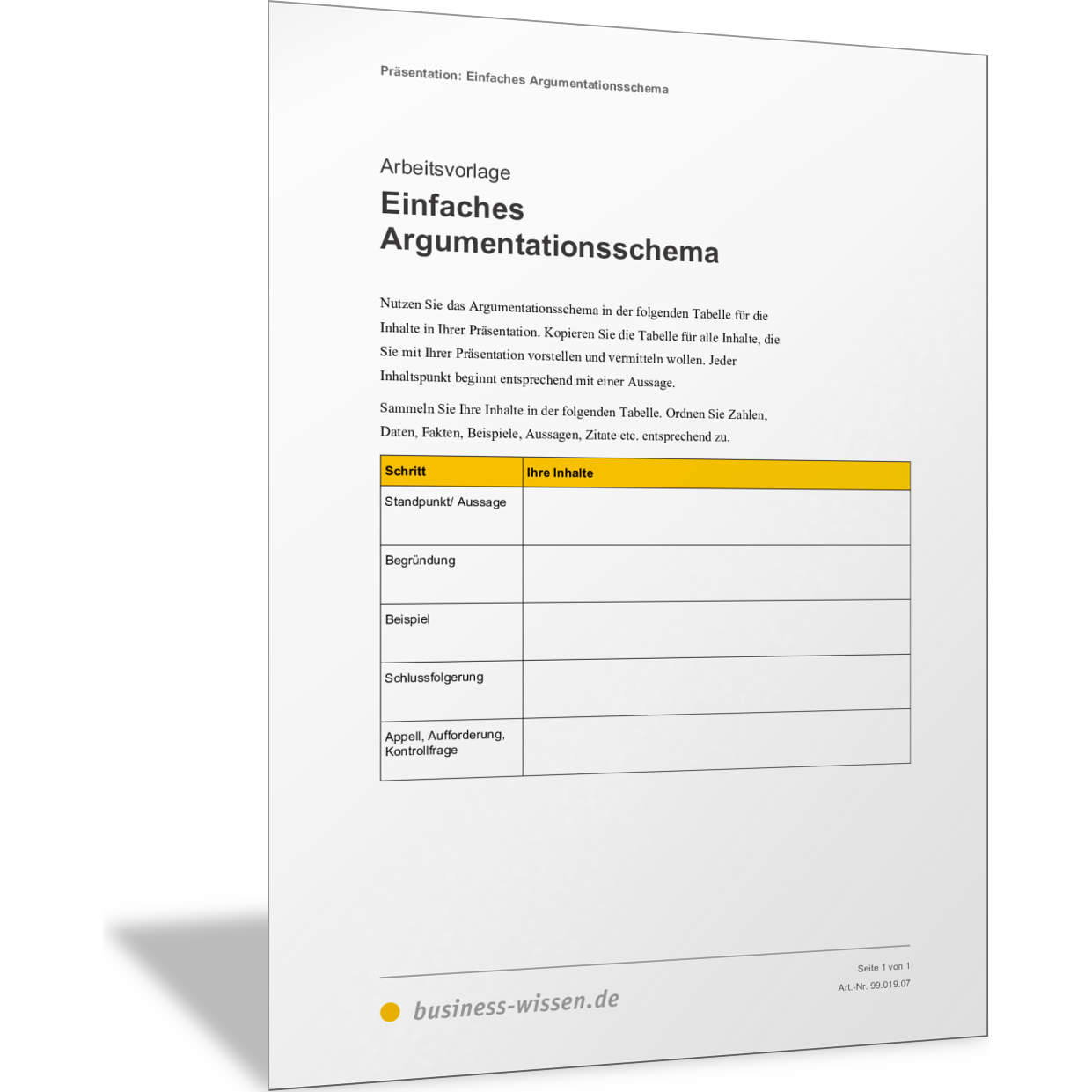 Argumentationsschema für Präsentationen – Vorlage
