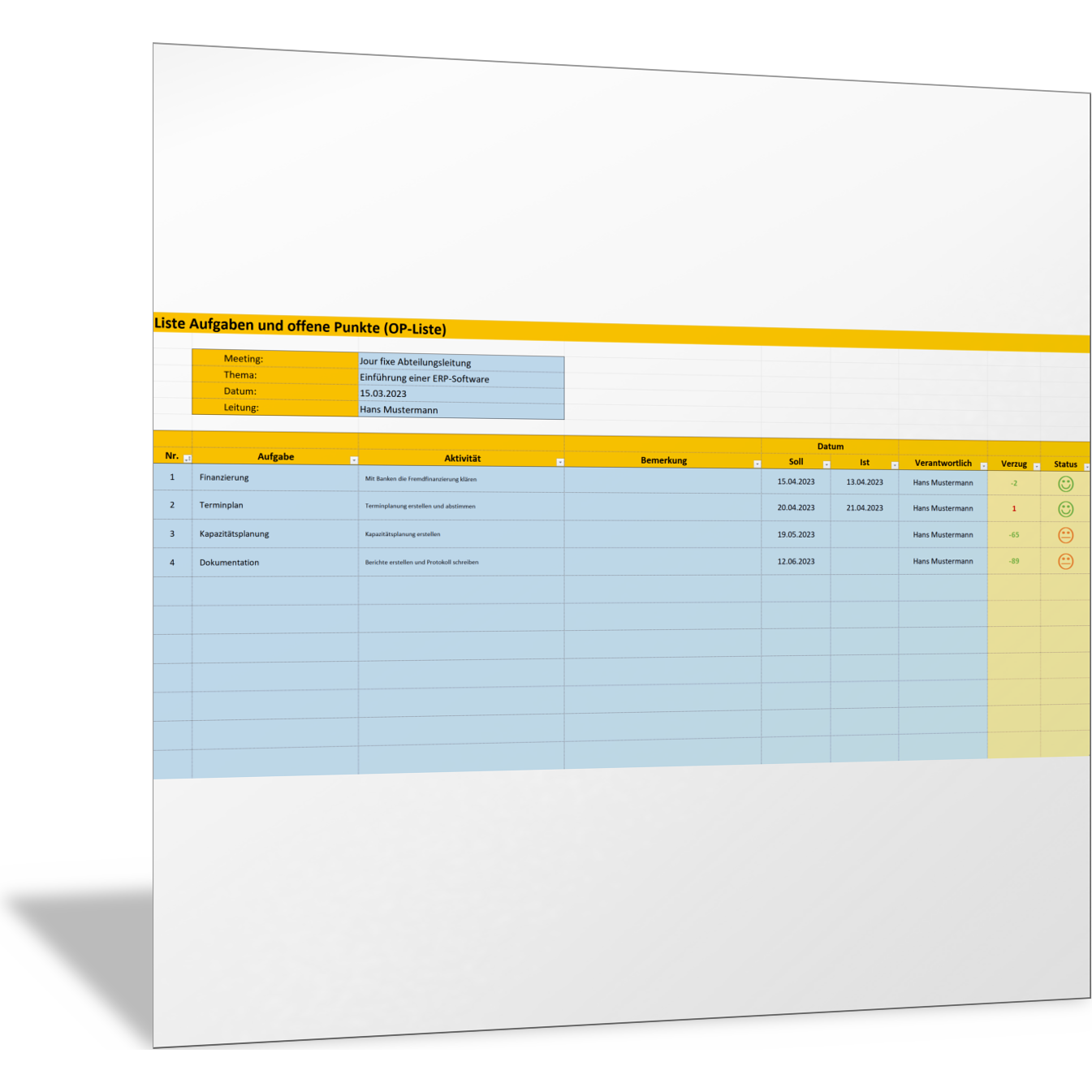 Liste Aufgaben als Ergebnis von Besprechungen – Vorlage