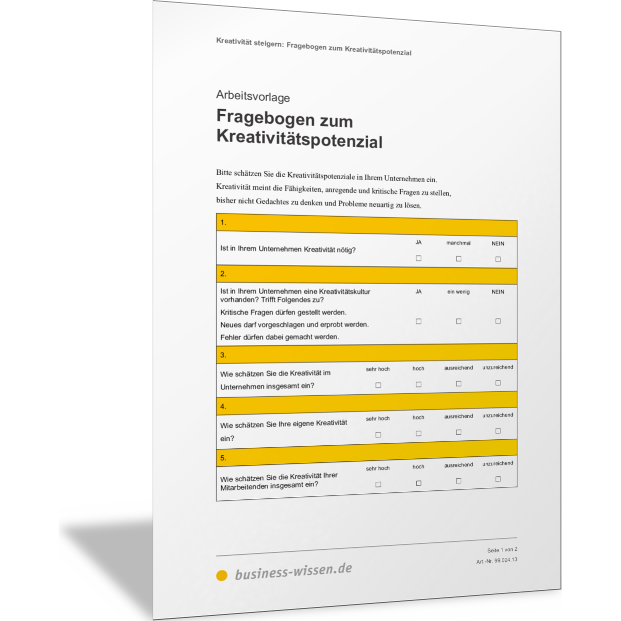 Fragebogen zum Kreativitätspotenzial – Formular