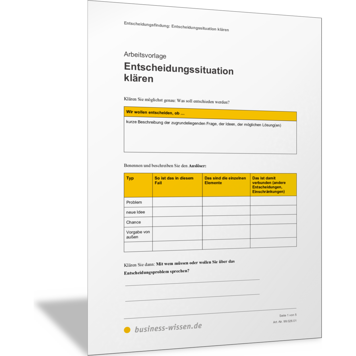 Informationen und Grundlagen für die Entscheidungsfindung – Vorlage
