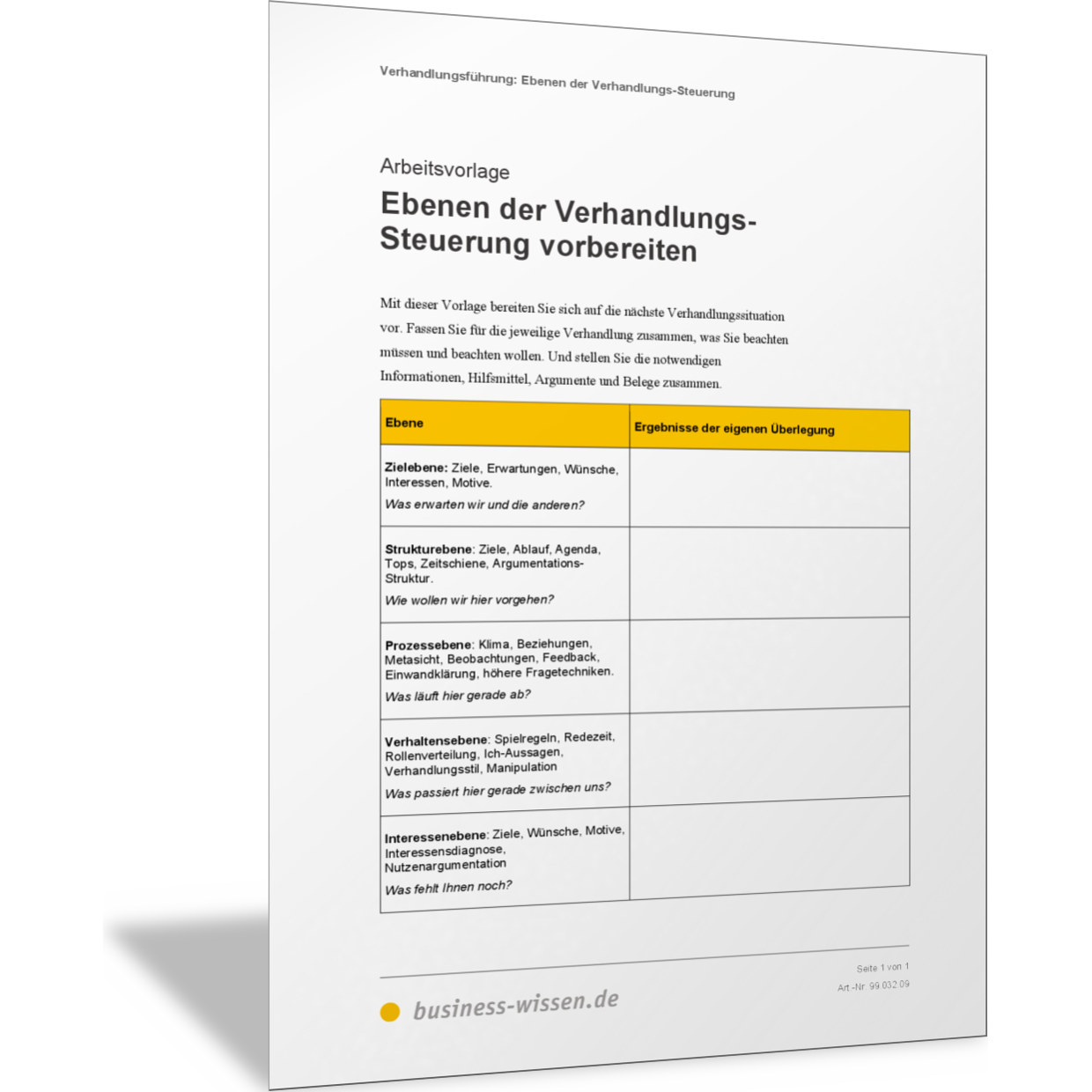Ebenen der Verhandlungs-Steuerung und Vorgehensweise – Vorlage