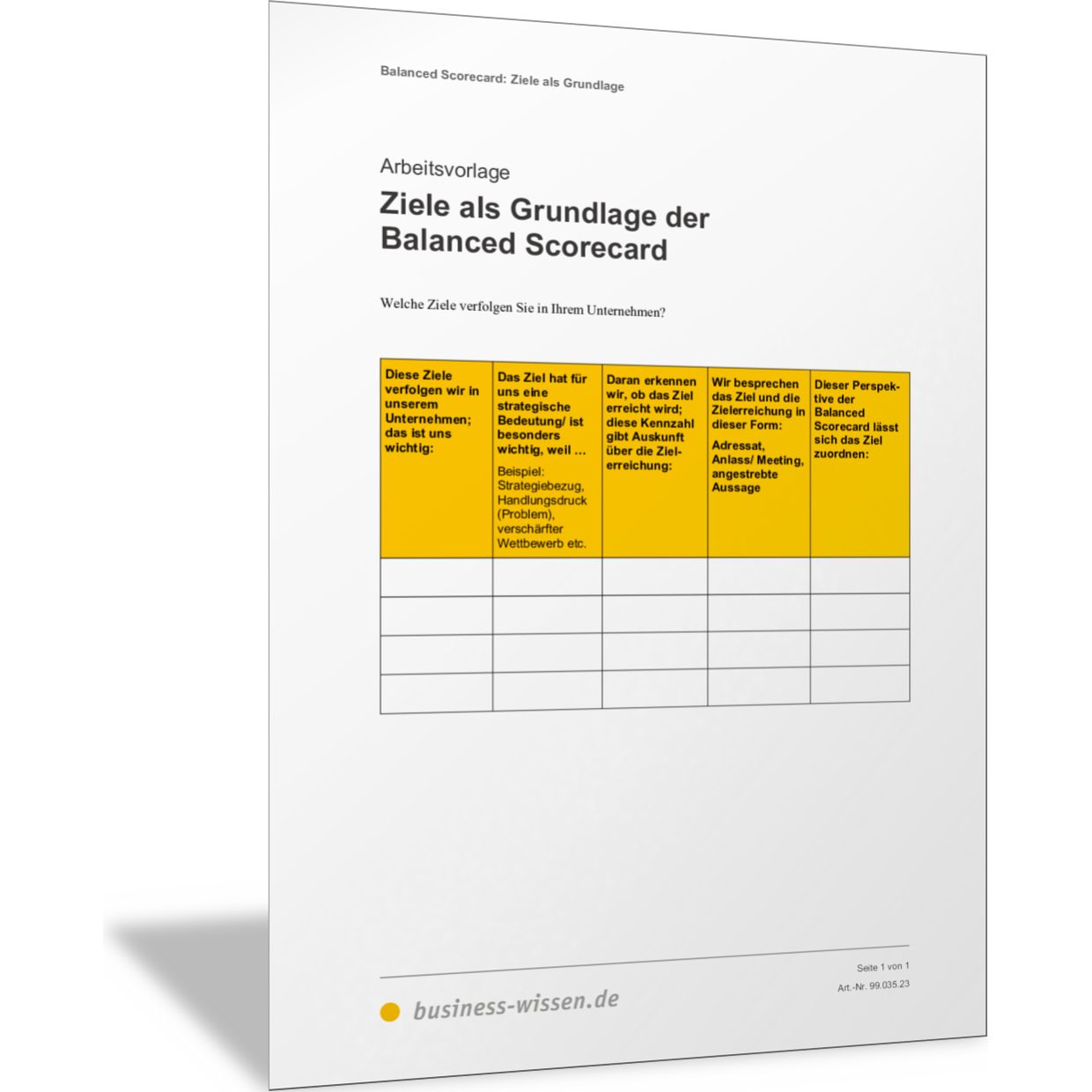 Ziele als Grundlage der Balanced Scorecard erläutern – Vorlage