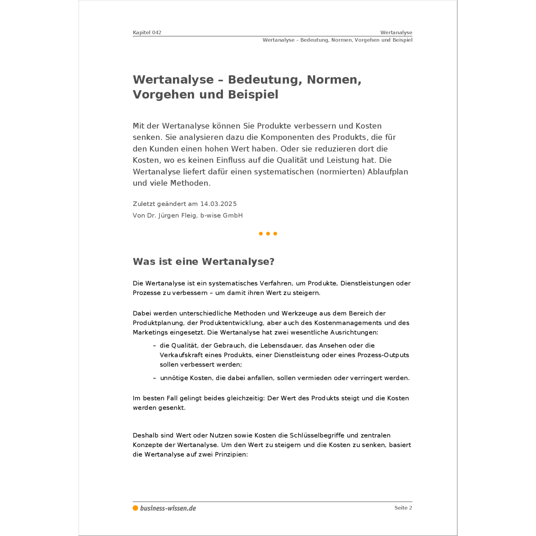 Wertanalyse – Anleitung mit Vorlagen
