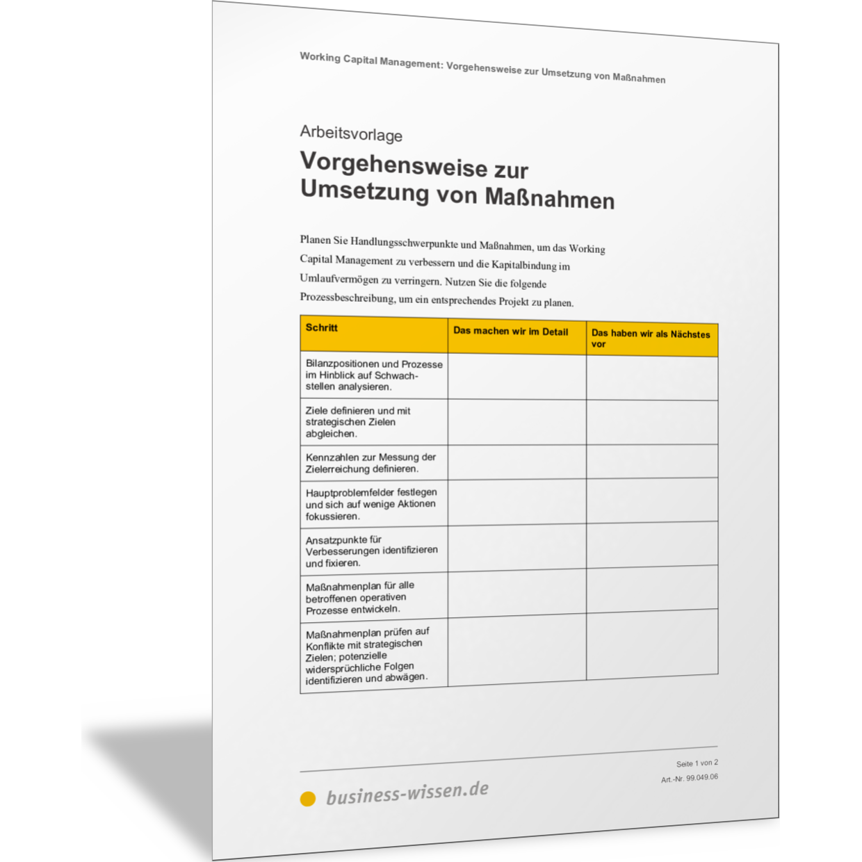 Vorgehensweise zur Umsetzung von Maßnahmen zum Working Capital ...