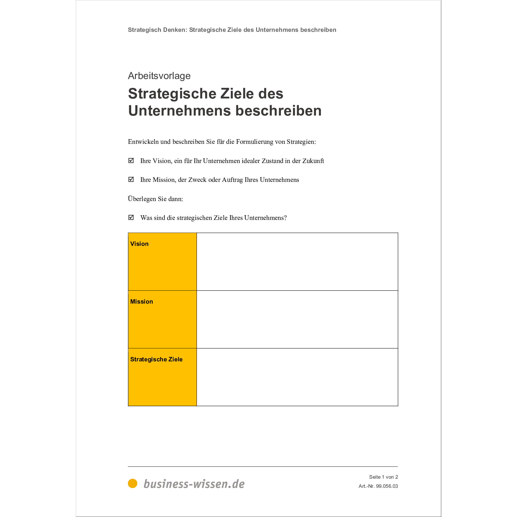 Strategisch denken – Anleitung mit Vorlagen