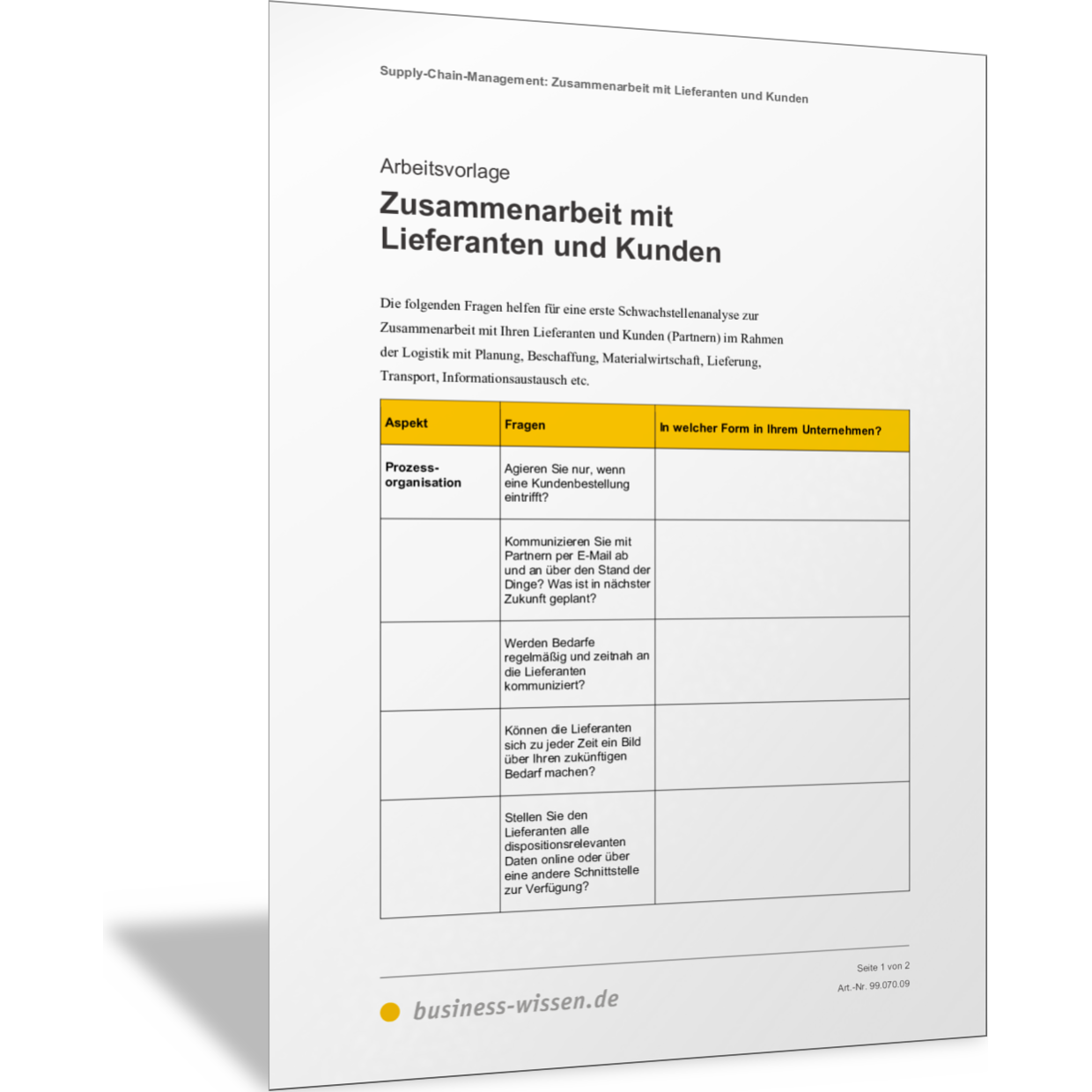 Zusammenarbeit mit Lieferanten und Kunden analysieren – Vorlage