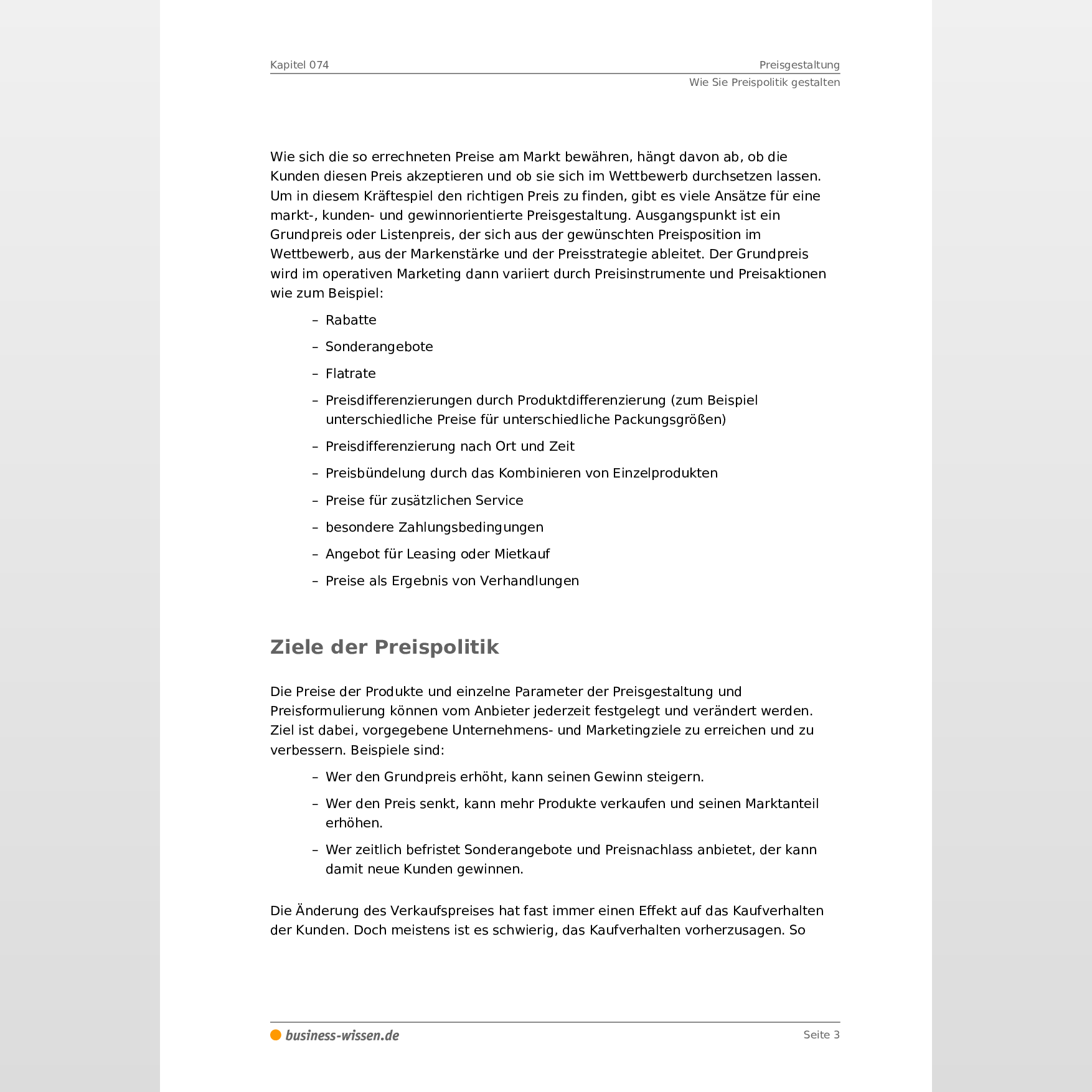 Preisgestaltung – Anleitung mit Vorlagen