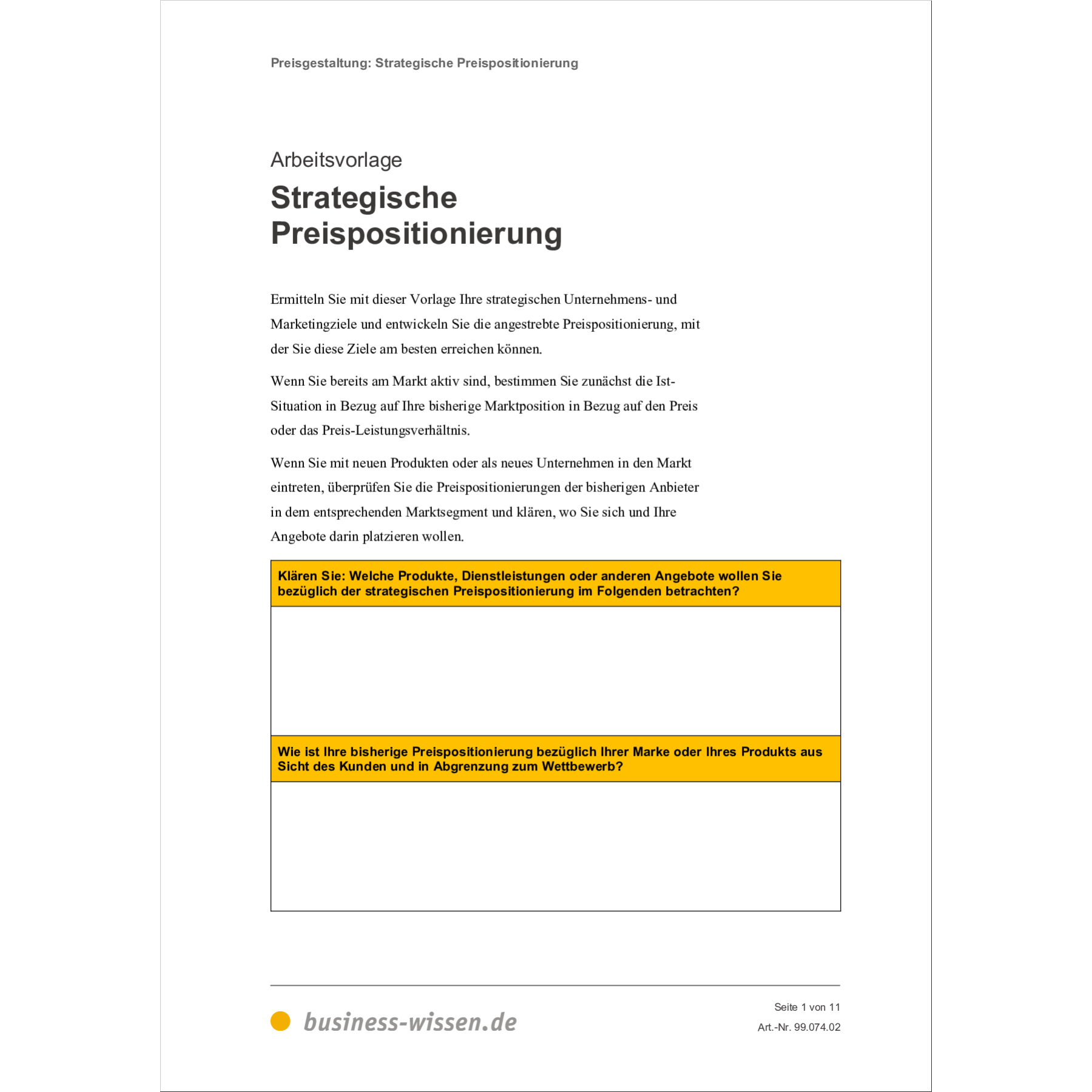 Preisgestaltung – Anleitung mit Vorlagen