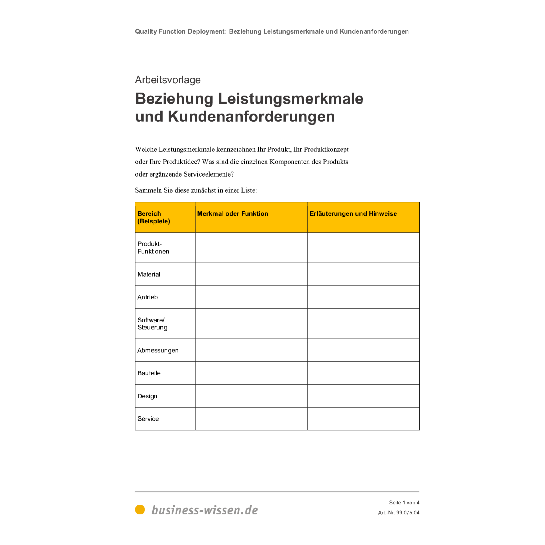 Quality Function Deployment (QFD) – Anleitung mit Vorlagen