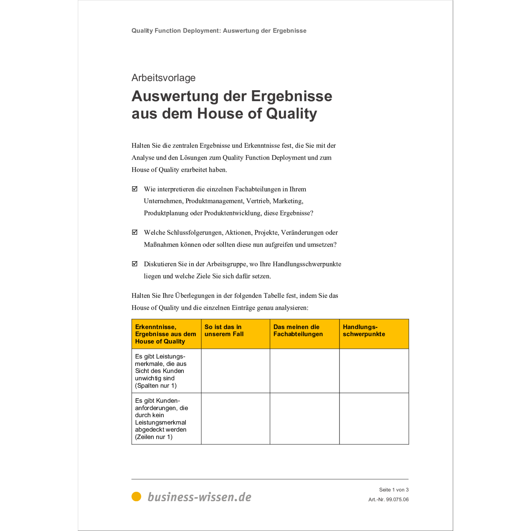 Quality Function Deployment (QFD) – Anleitung mit Vorlagen