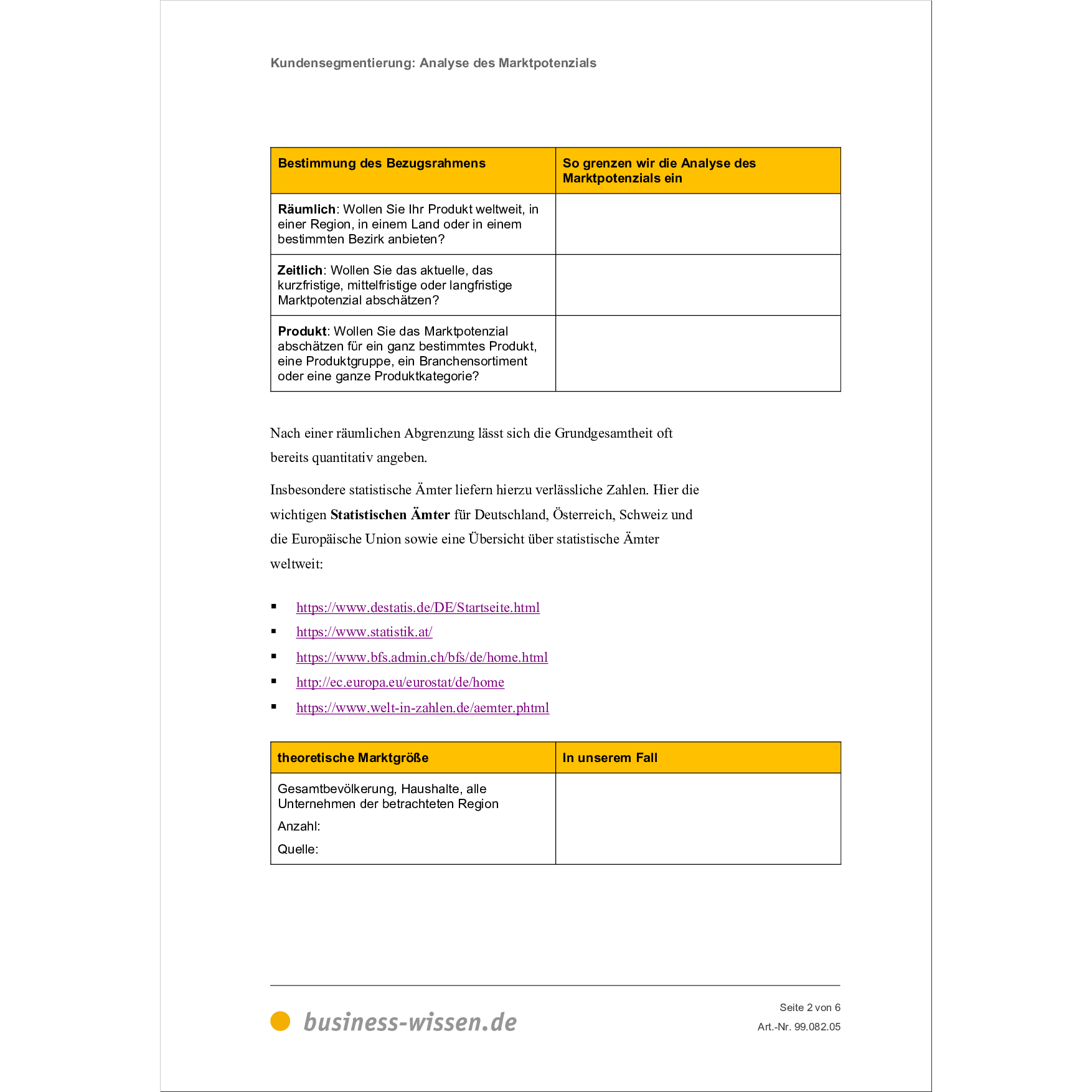 Anleitung: Marktpotenzial ermitteln – Vorlage