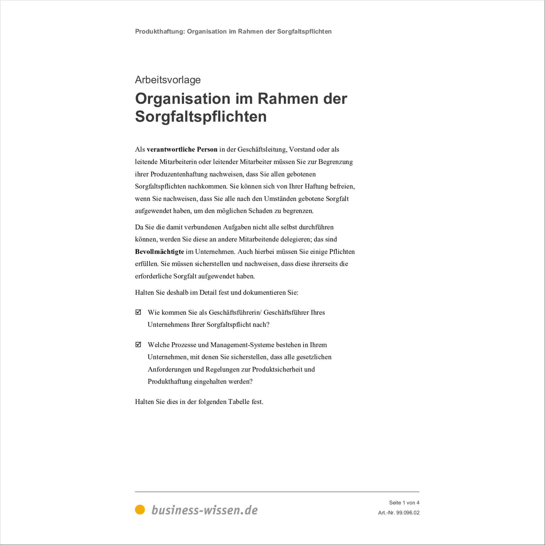 Produkthaftung und Produktsicherheit – Anleitung mit Vorlagen