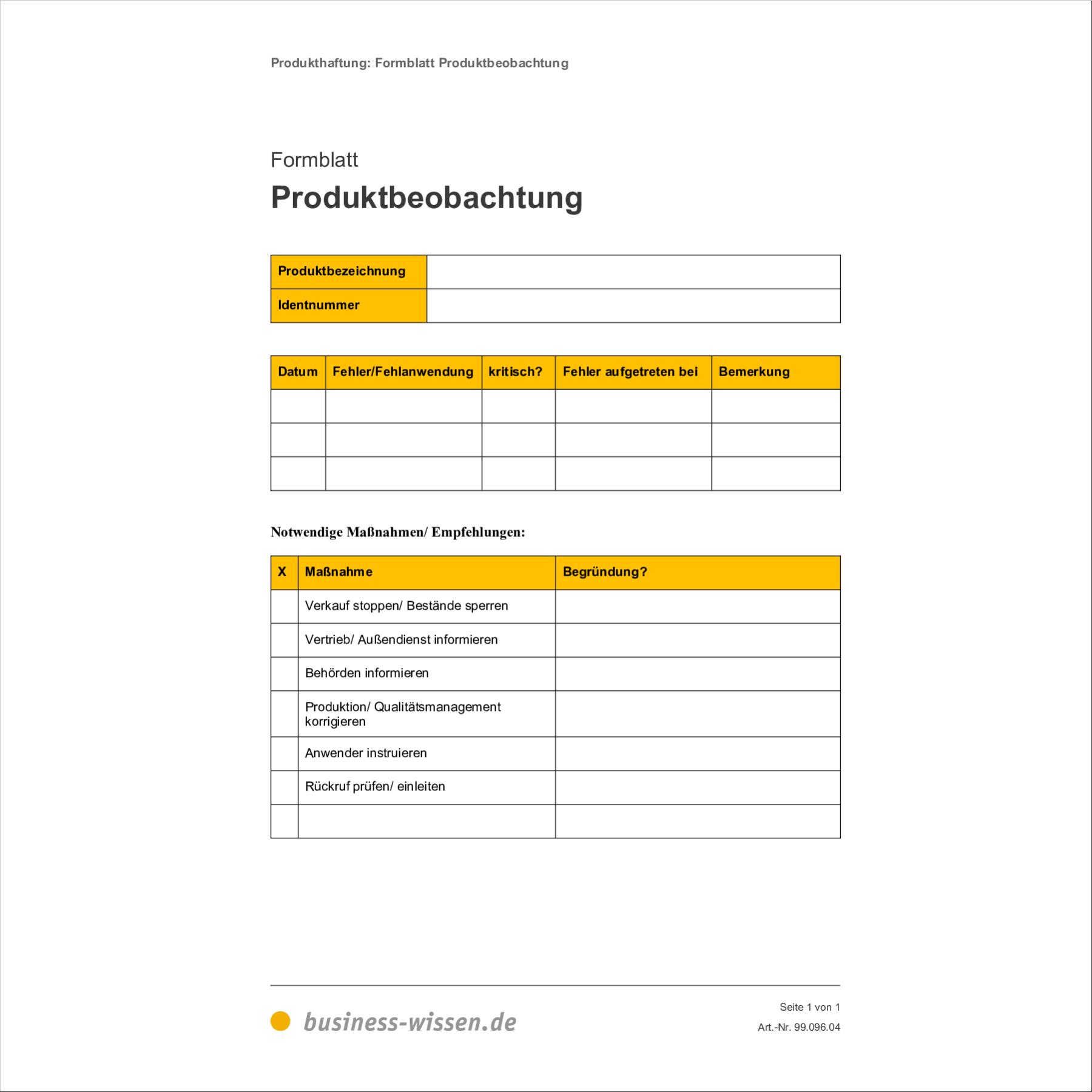 Produkthaftung und Produktsicherheit – Anleitung mit Vorlagen