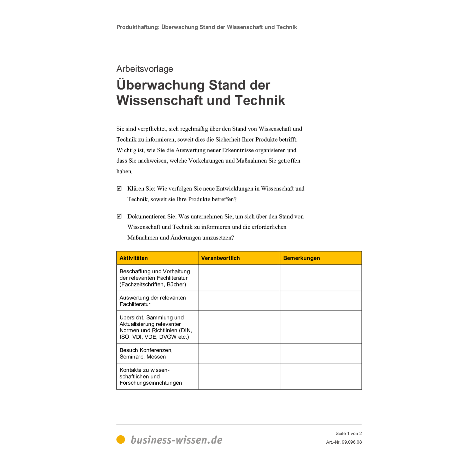 Produkthaftung und Produktsicherheit – Anleitung mit Vorlagen