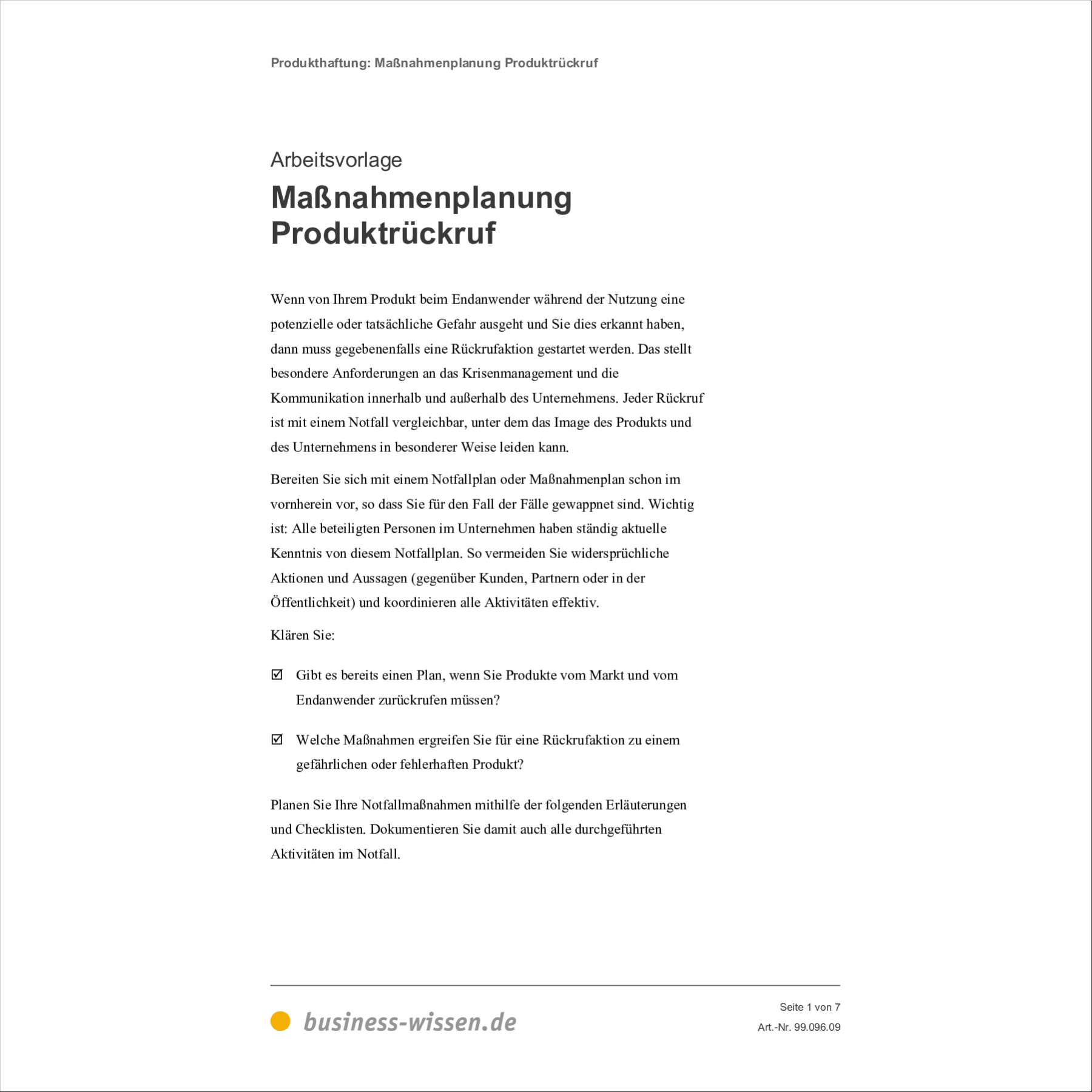 Produkthaftung und Produktsicherheit – Anleitung mit Vorlagen