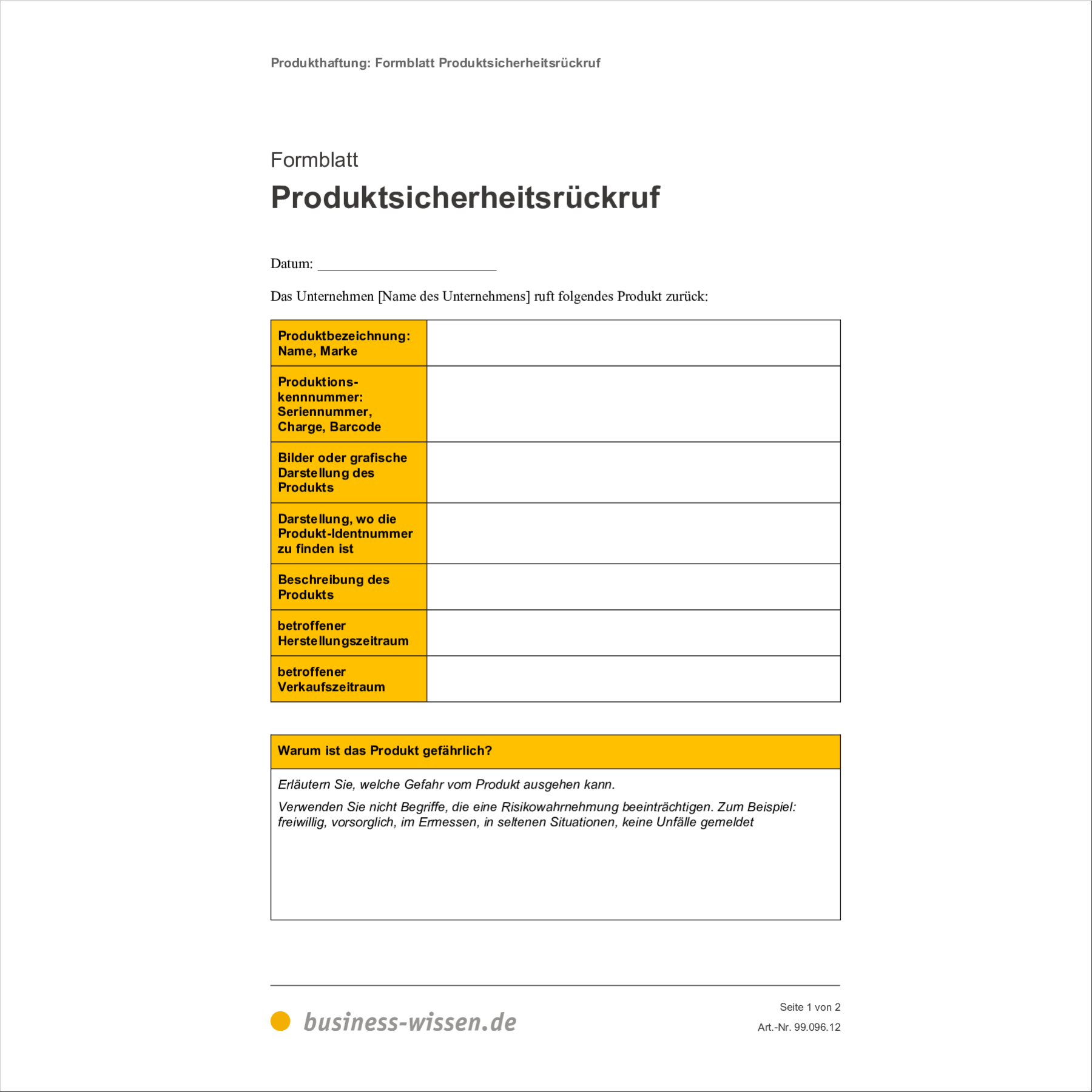 Produkthaftung und Produktsicherheit – Anleitung mit Vorlagen