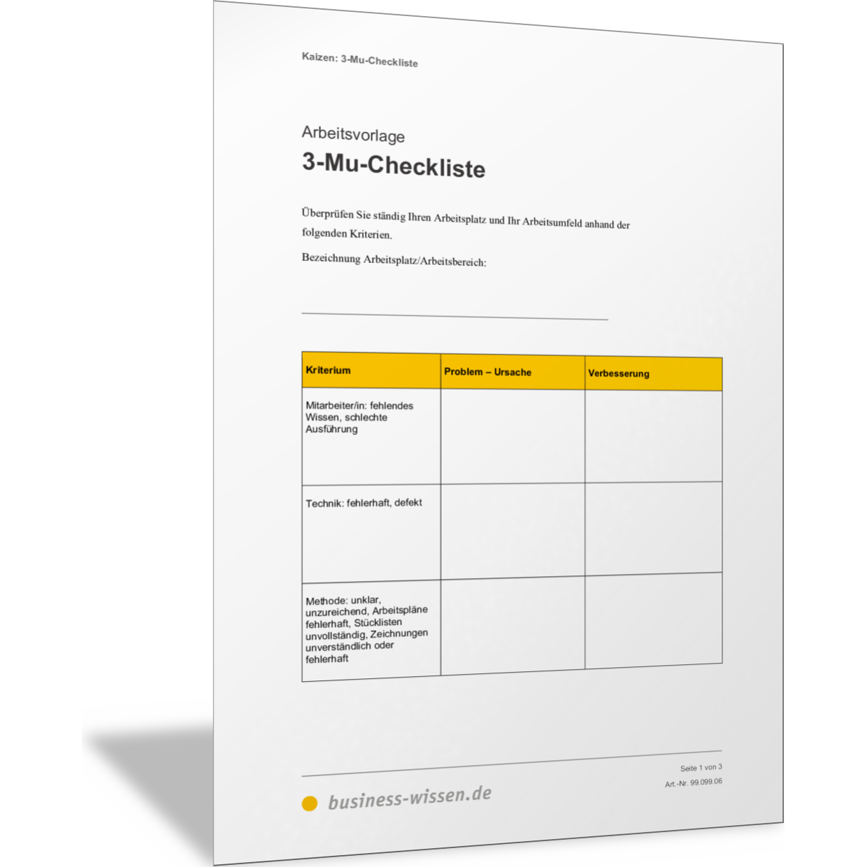 3-Mu-Checkliste für Kaizen – Vorlage