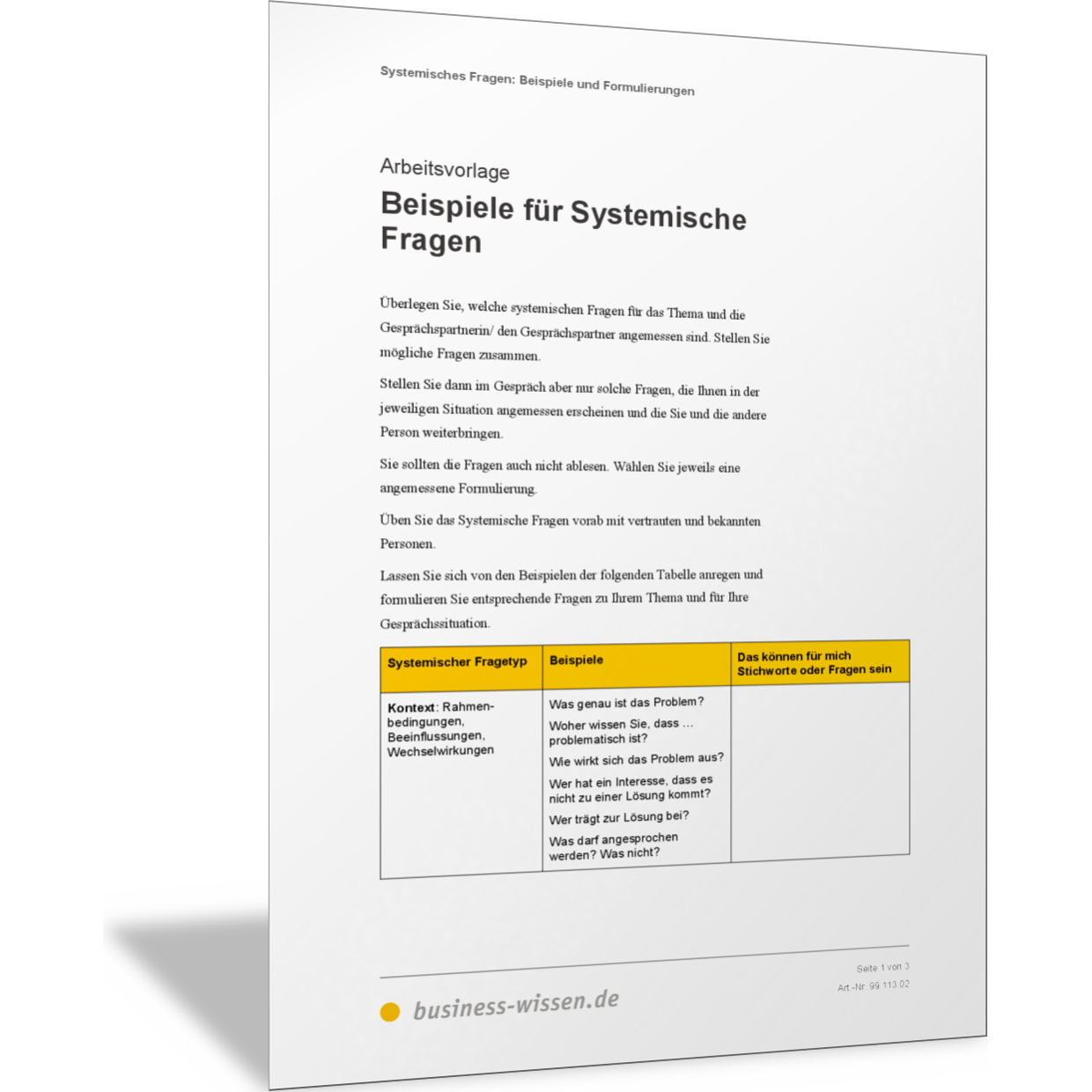 Beispiele für systemische Fragen und ihre Formulierung – Vorlage