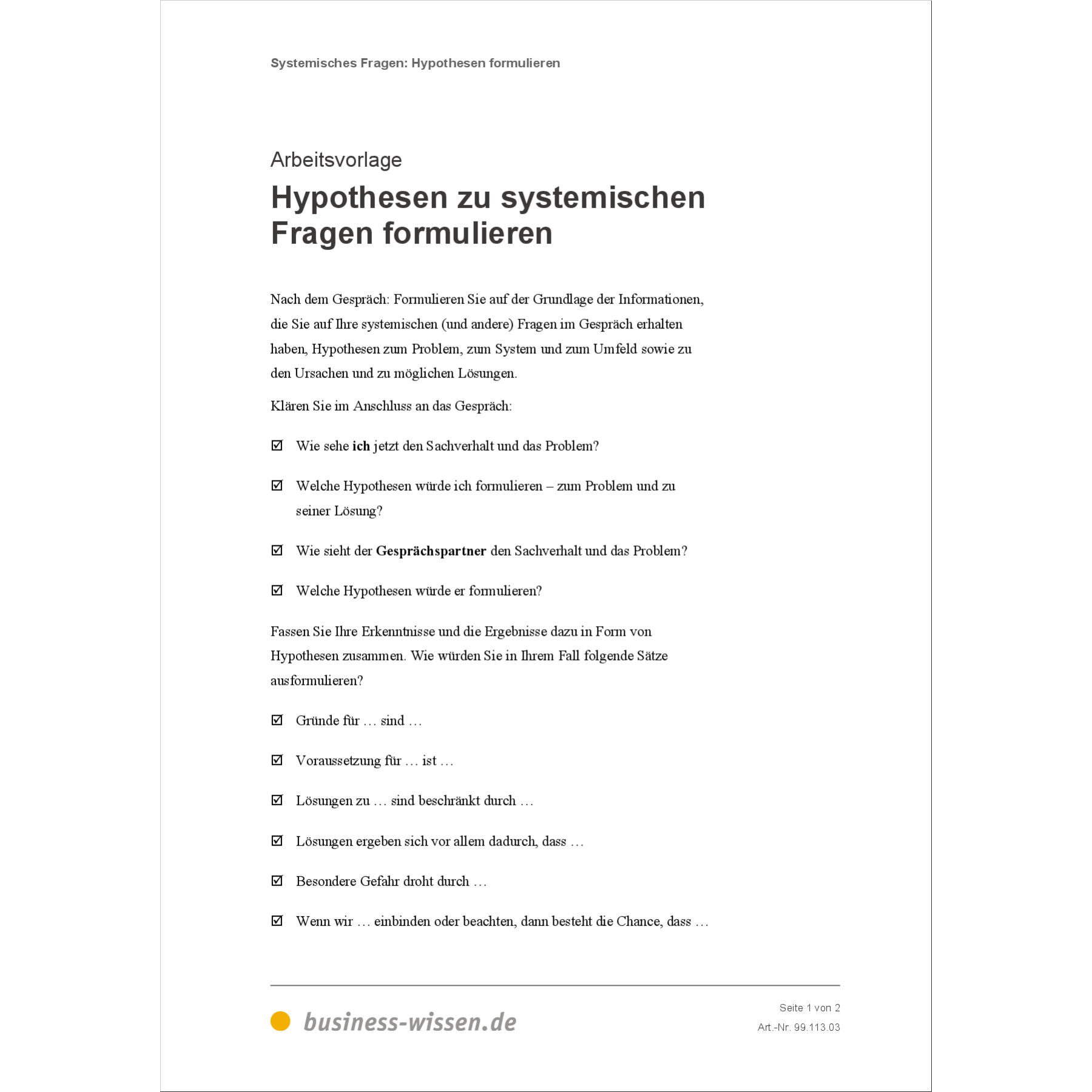 Systemisches Fragen – Anleitung mit Vorlagen