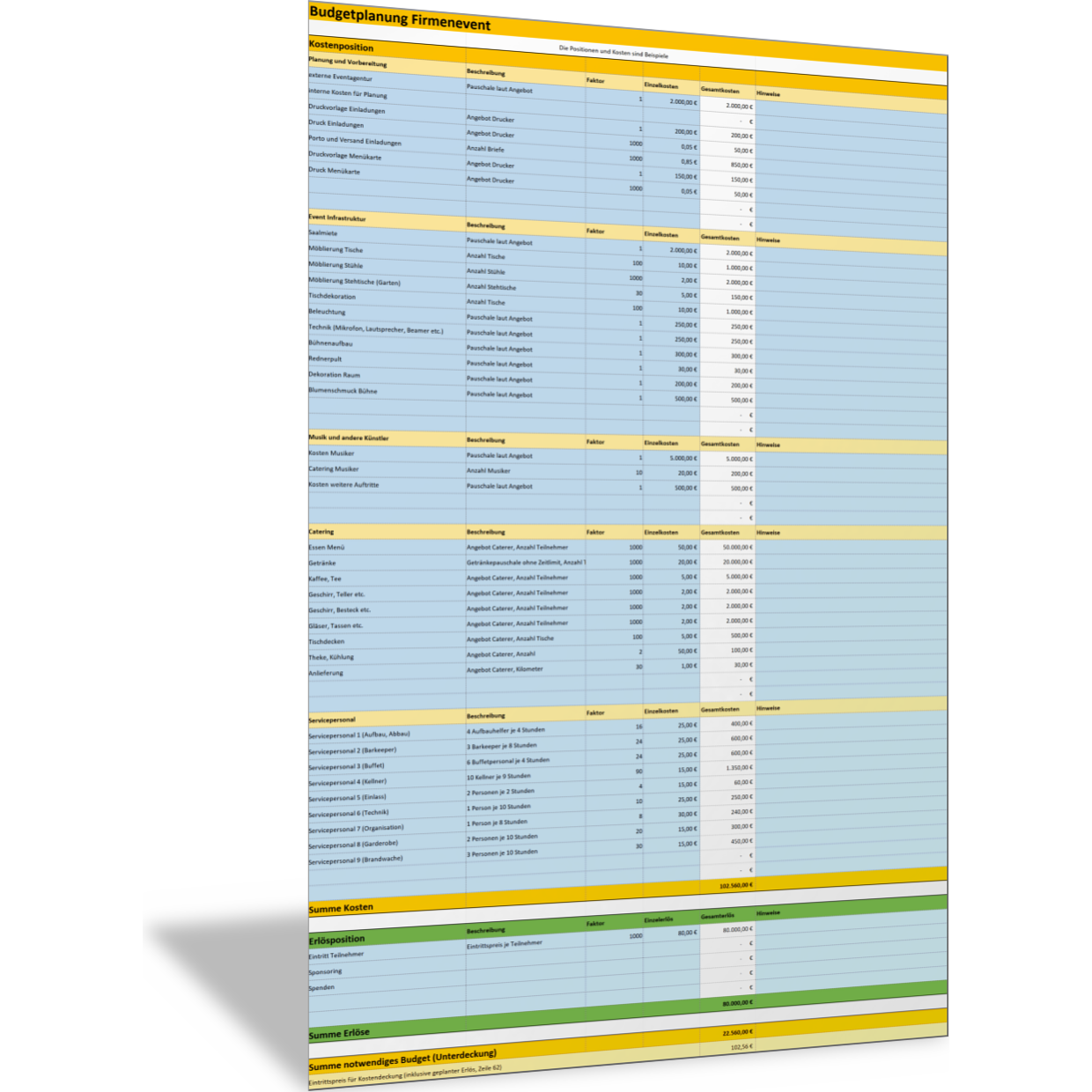 Excel-Budgetplaner für Firmenevents – Excel-Vorlage