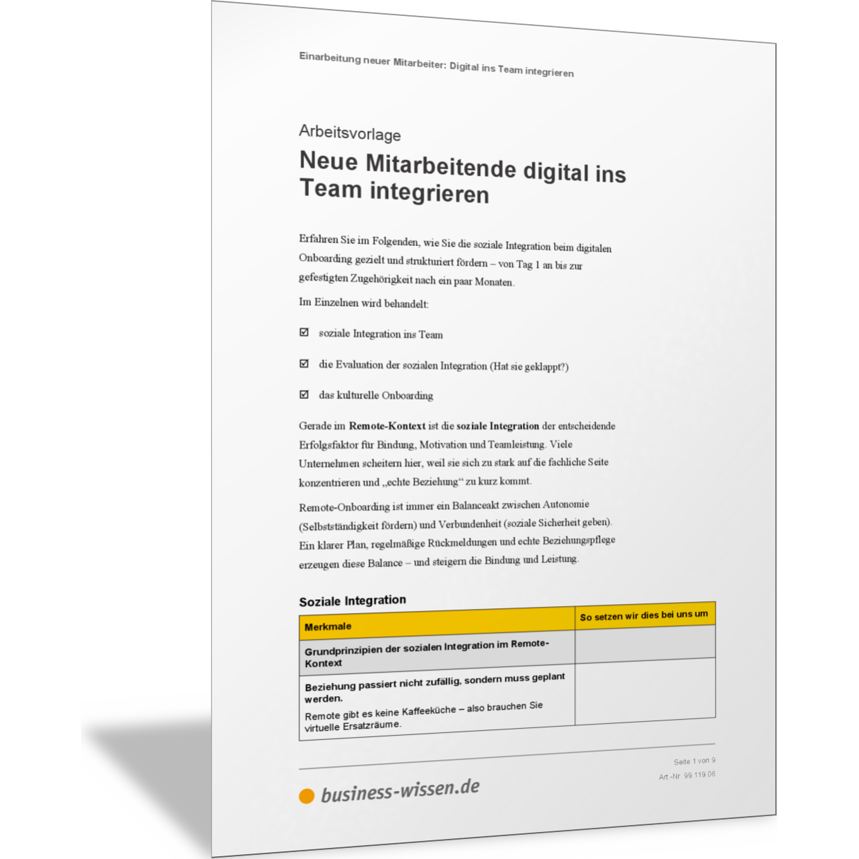 Neue Mitarbeitende digital ins Team integrieren – Vorlage