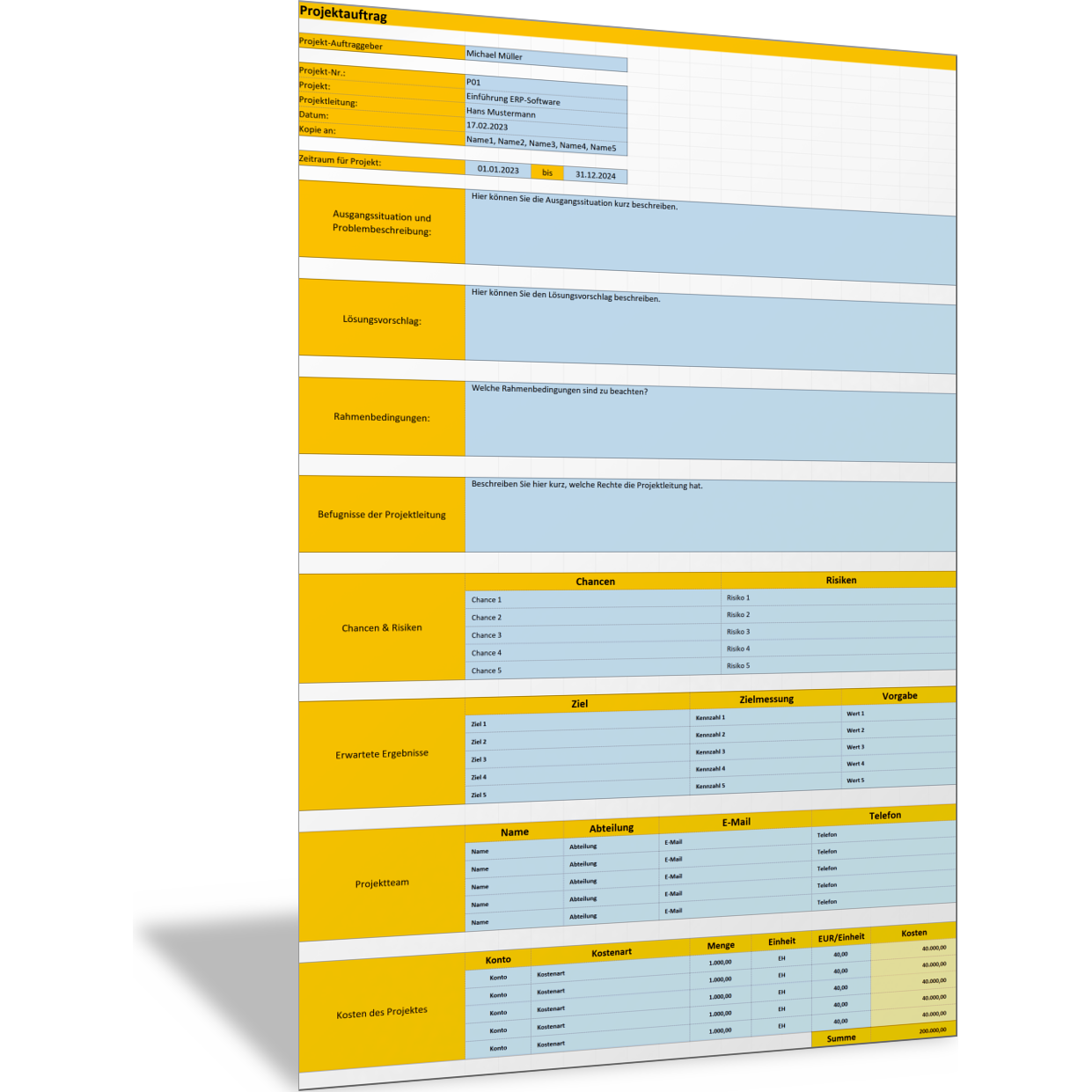 Projektauftrag fixieren und Informationen zum Projekt im Überblick ...