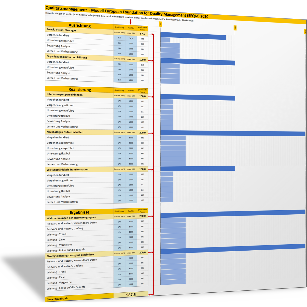 Bewertung nach dem EFQM-Modell (seit 2020) – Excel-Vorlage