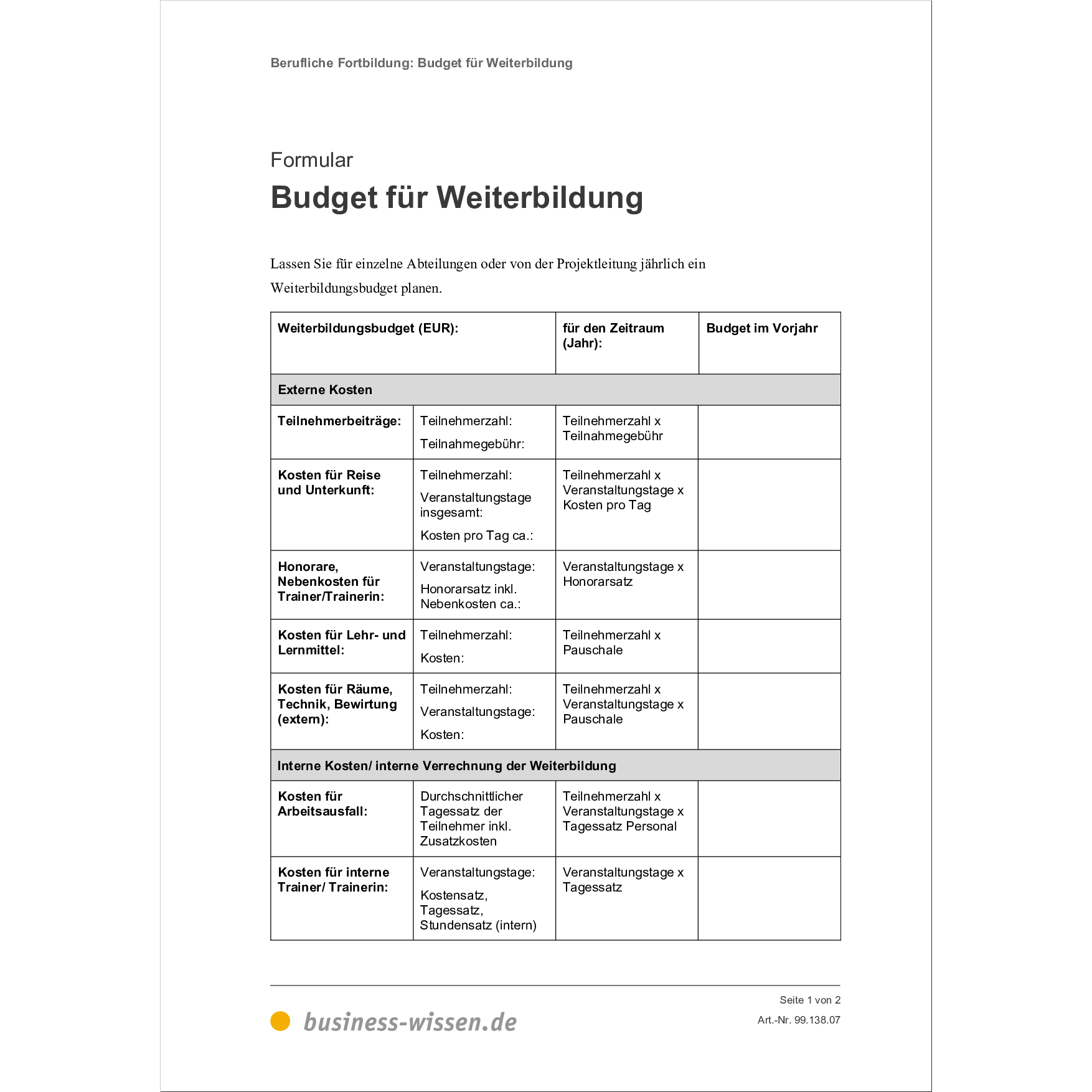 Berufliche Fortbildung und Weiterbildung – Anleitung mit Vorlagen