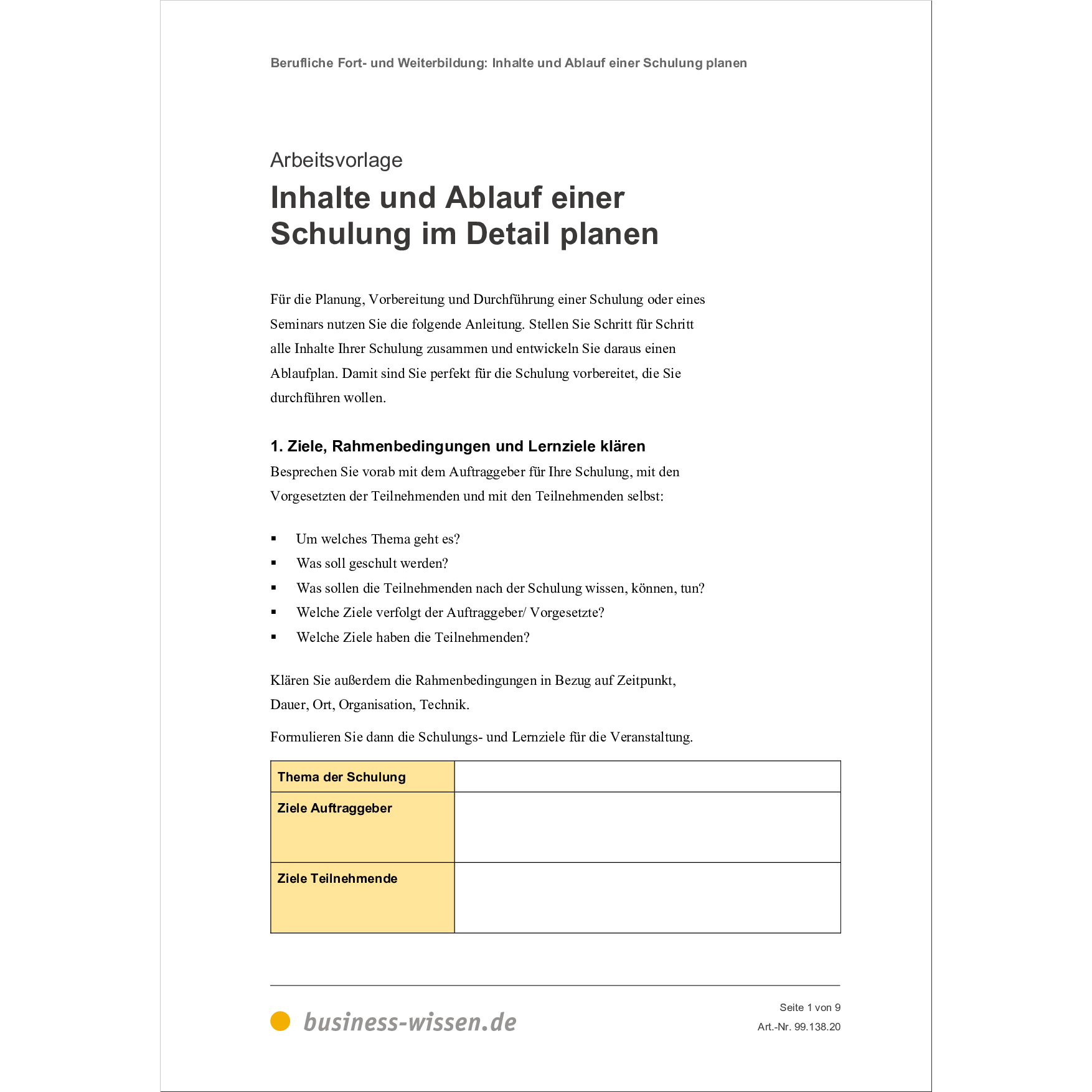 Berufliche Fortbildung und Weiterbildung – Anleitung mit Vorlagen