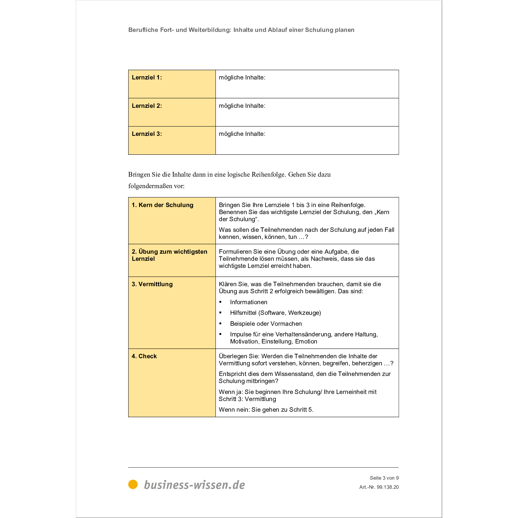 Berufliche Fortbildung und Weiterbildung – Anleitung mit Vorlagen