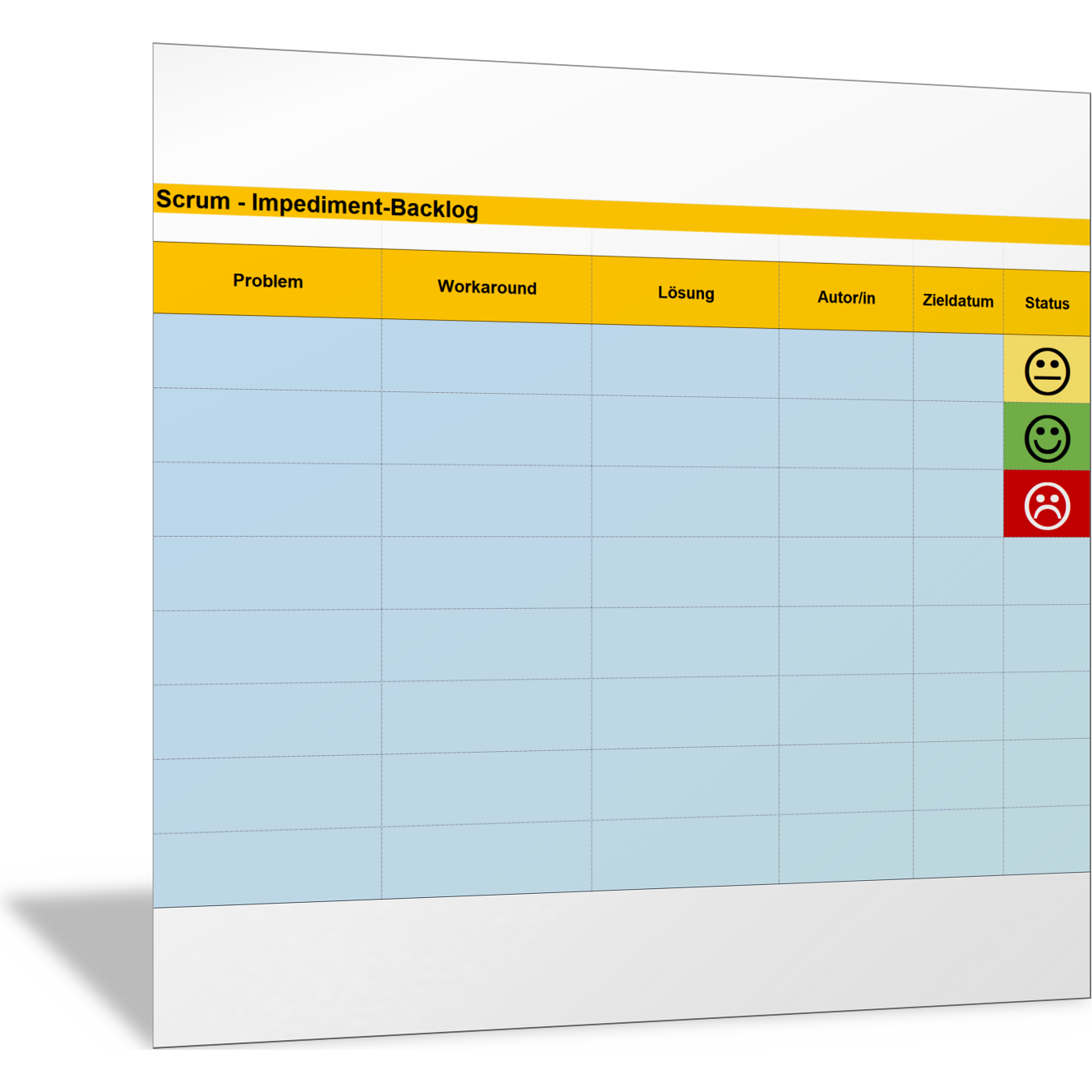 Impediment Backlog mit Hindernissen und Problemen – Excel-Vorlage