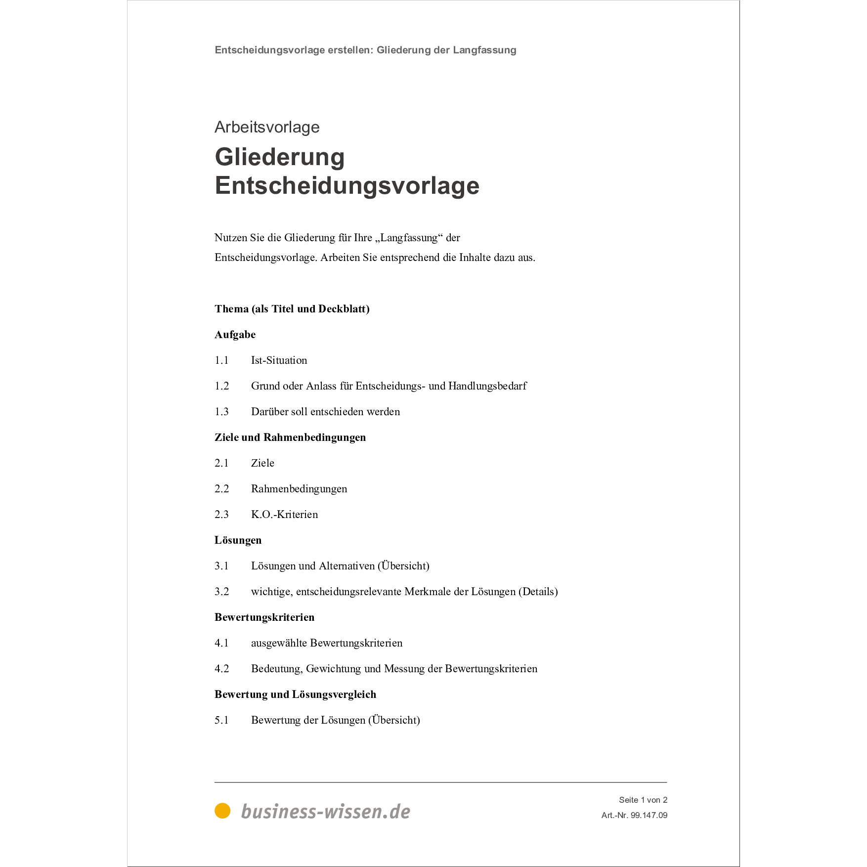 Entscheidungsvorlage erstellen – Anleitung mit Vorlagen