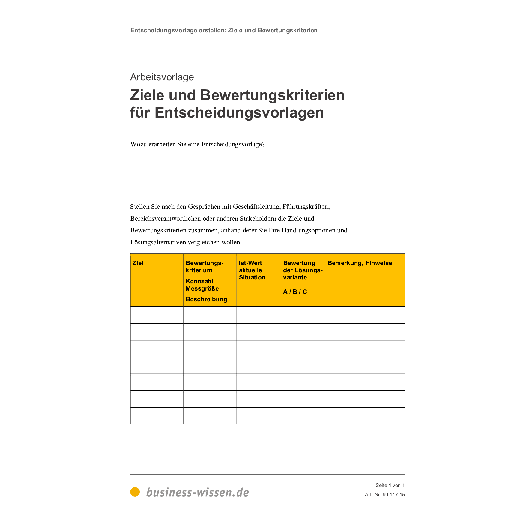 Entscheidungsvorlage erstellen – Anleitung mit Vorlagen
