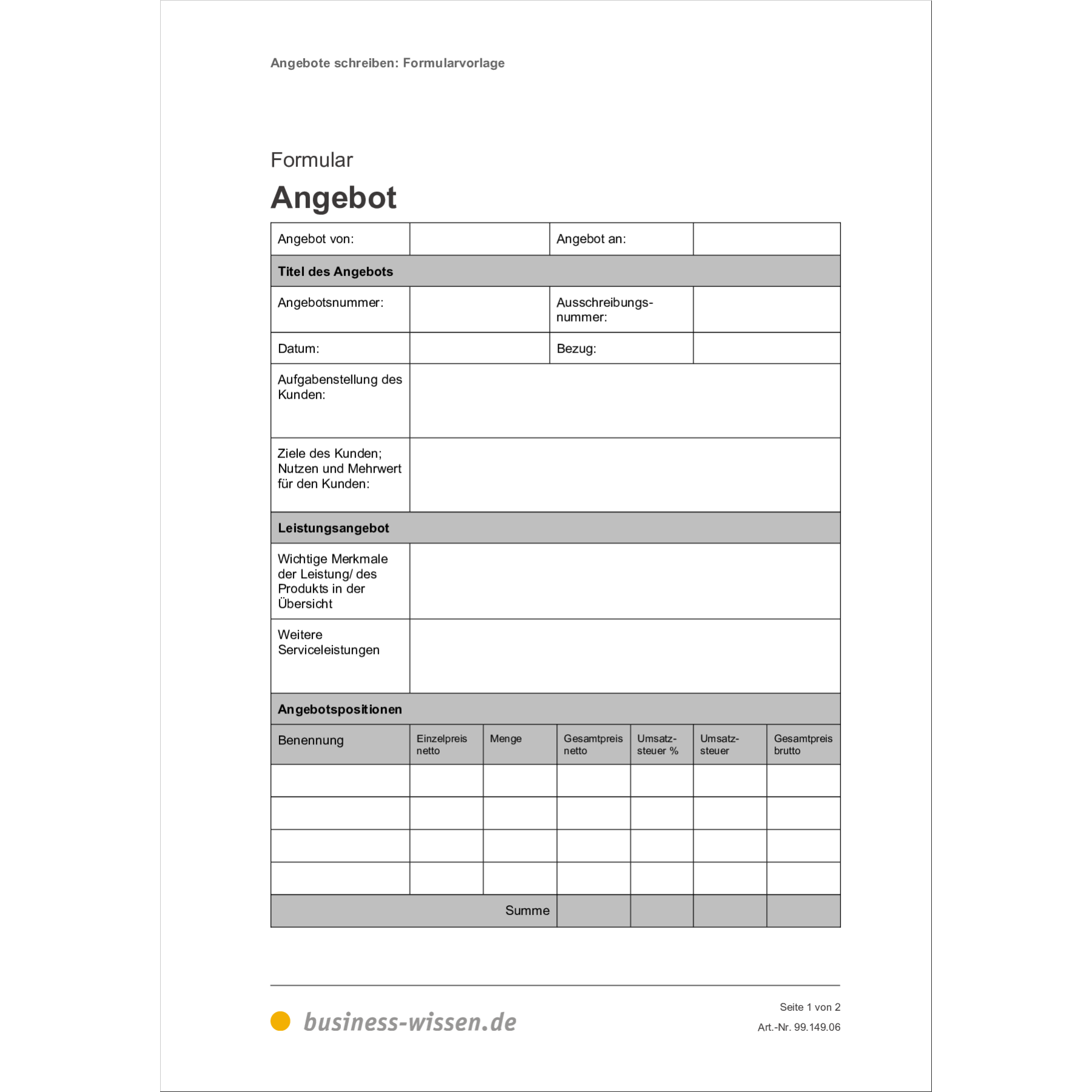 Angebote schreiben – Anleitung mit Vorlagen