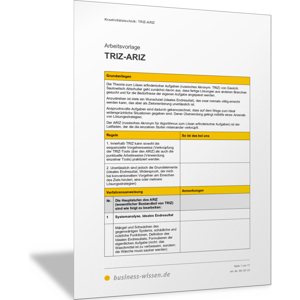 TRIZ-ARIZ – Beschreibung der Methode – Vorlage