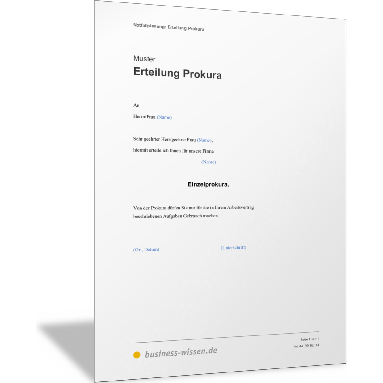 Erteilung Prokura – Vorlage